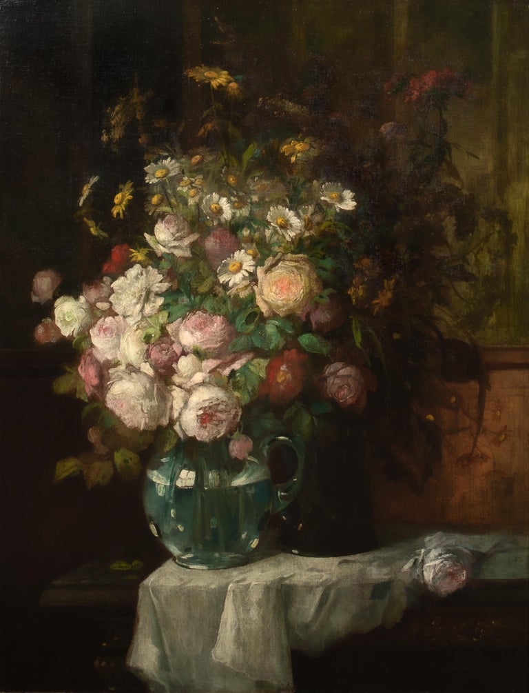 Konstantin Stoitzner - Nature morte de fleur dans un vase en verre, 19e ...