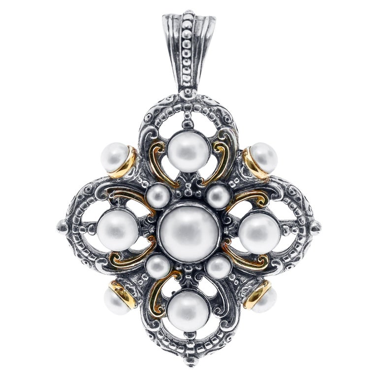 Konstantino S. Silver and 18k Gold, Pearl Clover Pendant For Sale at ...