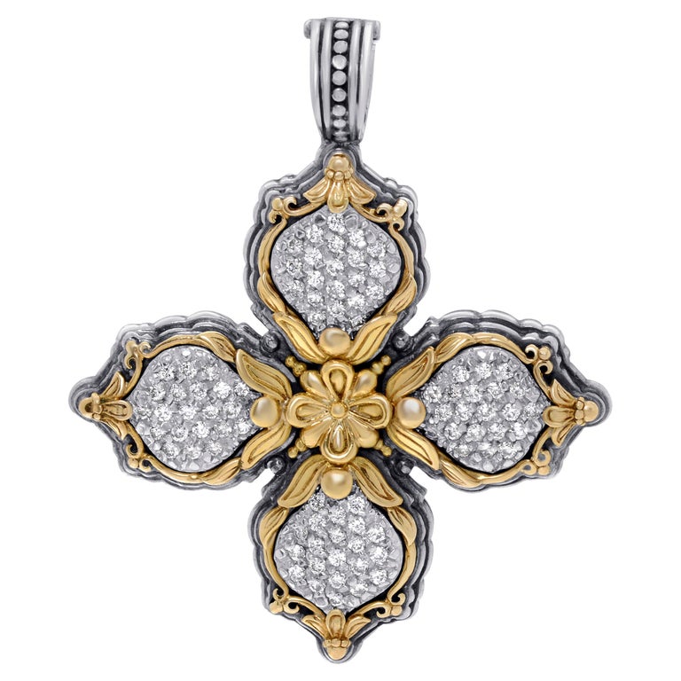 Konstantino Sterling Silver and 18k Yellow Gold, Diamond Cross Pendant ...