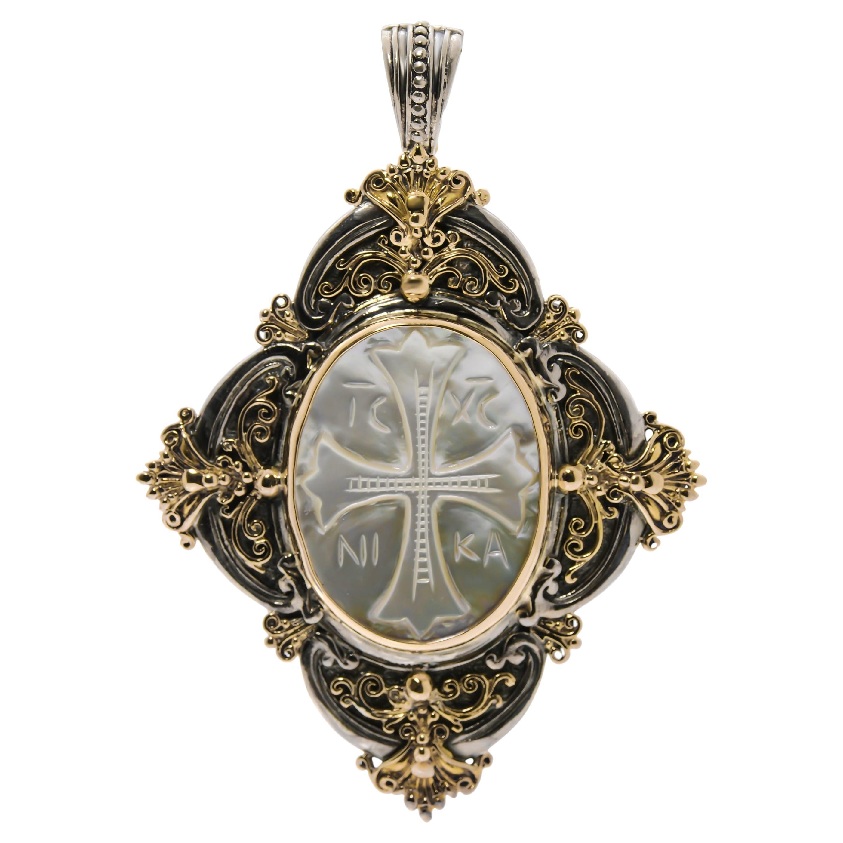 Konstantino Sterling Silver 18K Yellow Gold Diamond Cross Pendant For ...