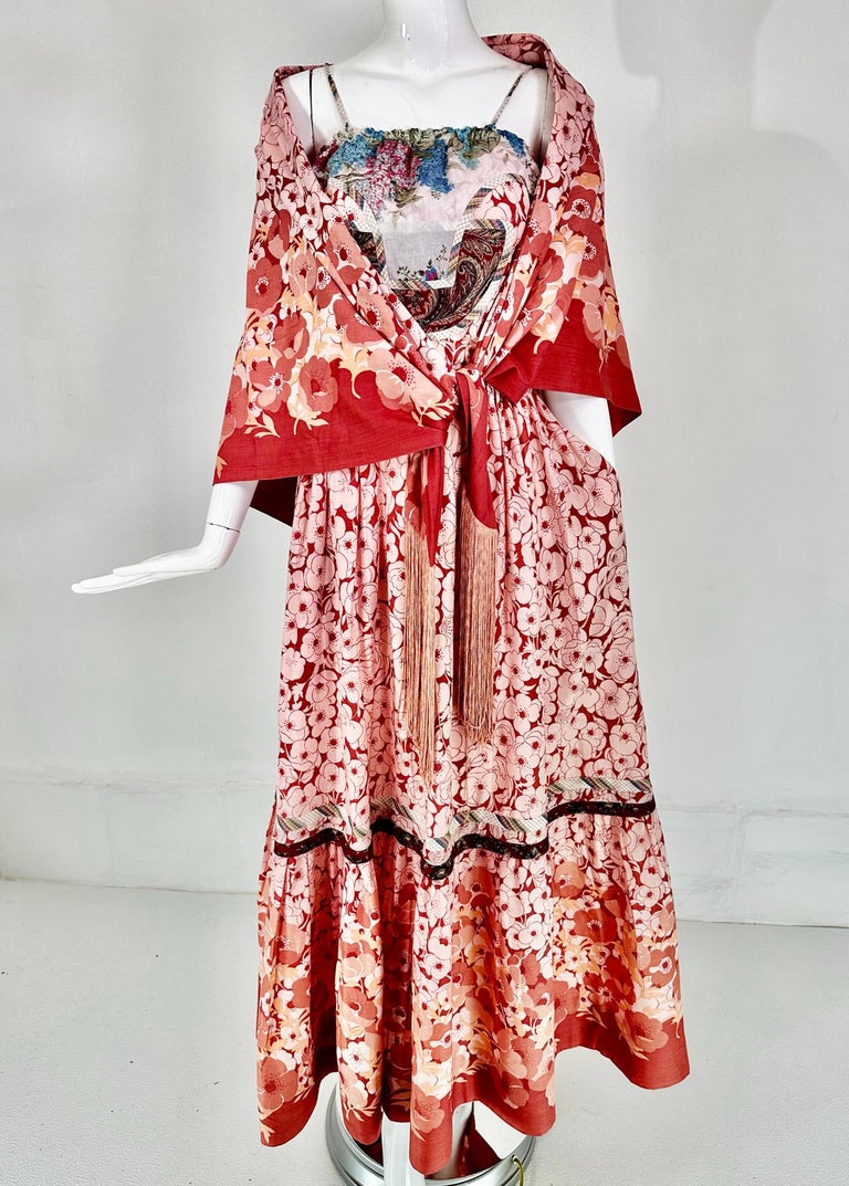 Koos van den Akker 1970s Floral Cotton Patchwork Peasant Maxi Dress and ...
