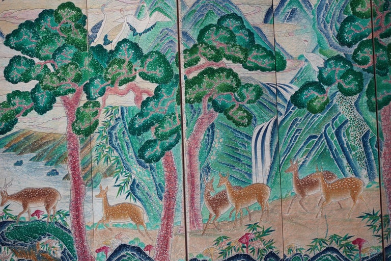 Korean Asian Large Long Life Byobu Byeongpung Shipjangsaengdo Ten Panel ...