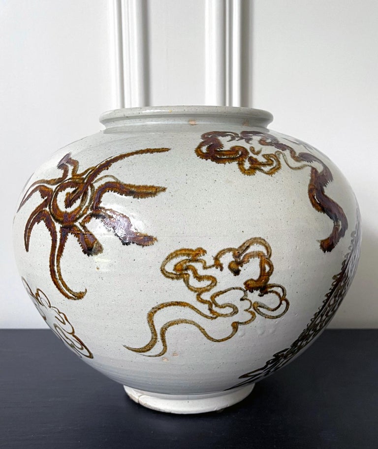 Korean Ceramic Moon Jar with Dragon Joseon Dynasty For Sale at 1stDibs