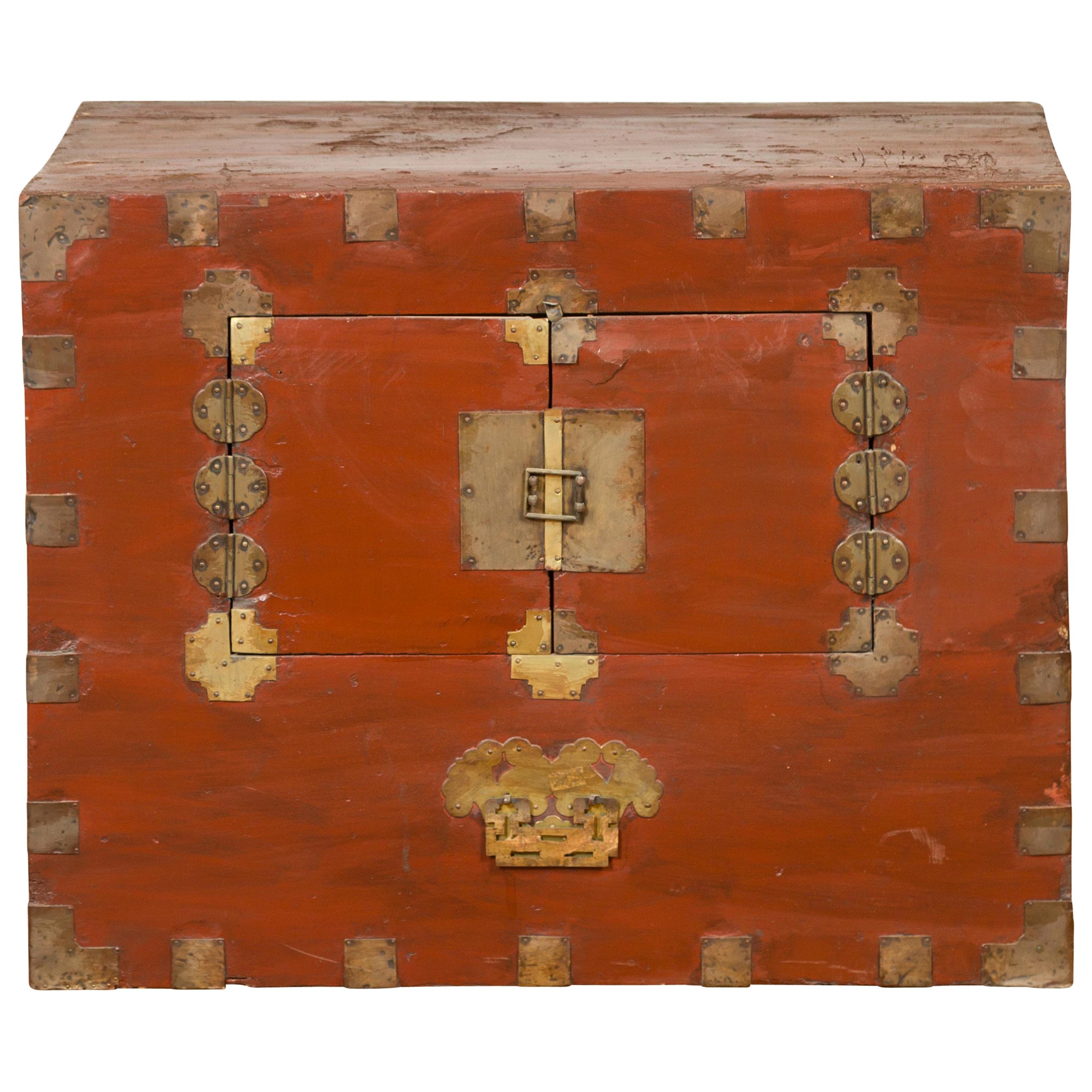 Early 20th Century Korean Chest with Double Doors and Traditional Brass ...