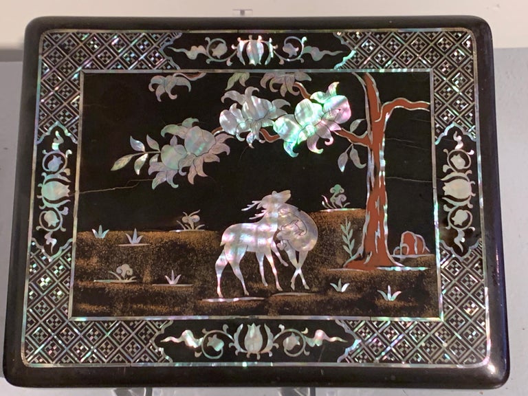 Korean Lacquer and Mother of Pearl Inlay "Longevity" Box, 1930s, Korea ...