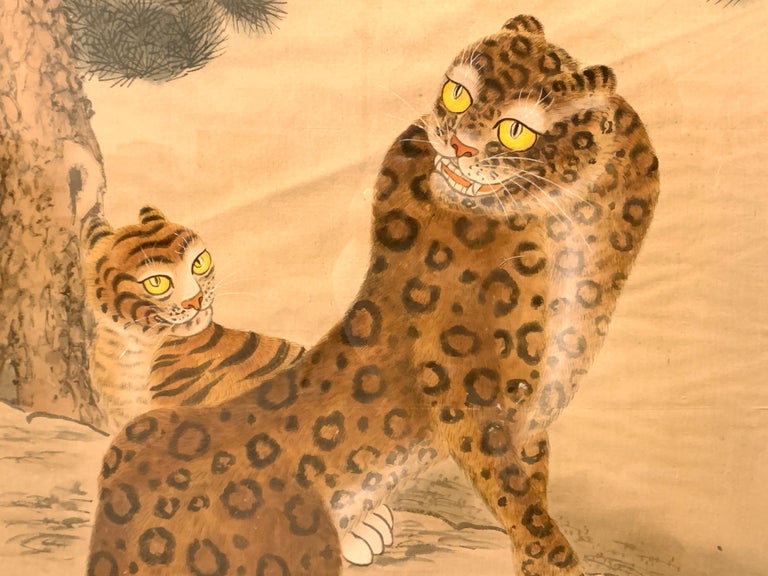 Korean Minhwa Tiger and Magpie Painting on Silk, Jakhodo, Late 19th ...