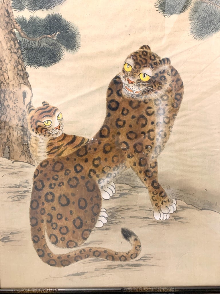Korean Minhwa Tiger and Magpie Painting on Silk, Jakhodo, Late 19th ...