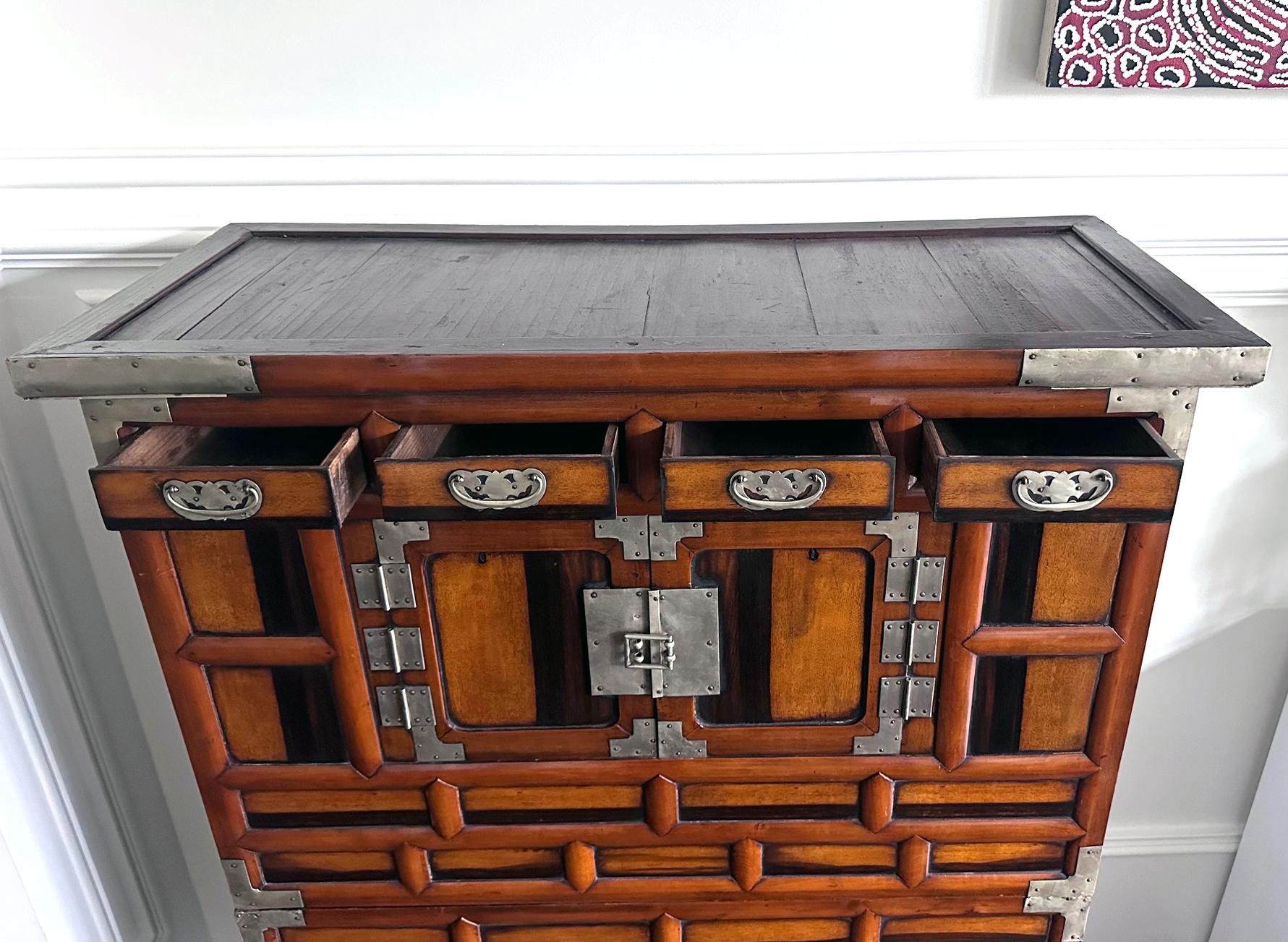 Korean Two-Level Stacking Chests with Mirrored Persimmon Wood Panels ...
