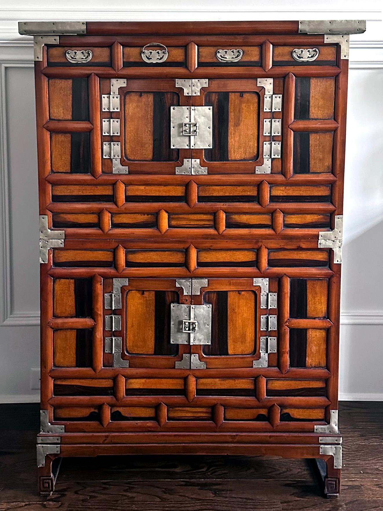 Korean Two-Level Stacking Chests with Mirrored Persimmon Wood Panels ...