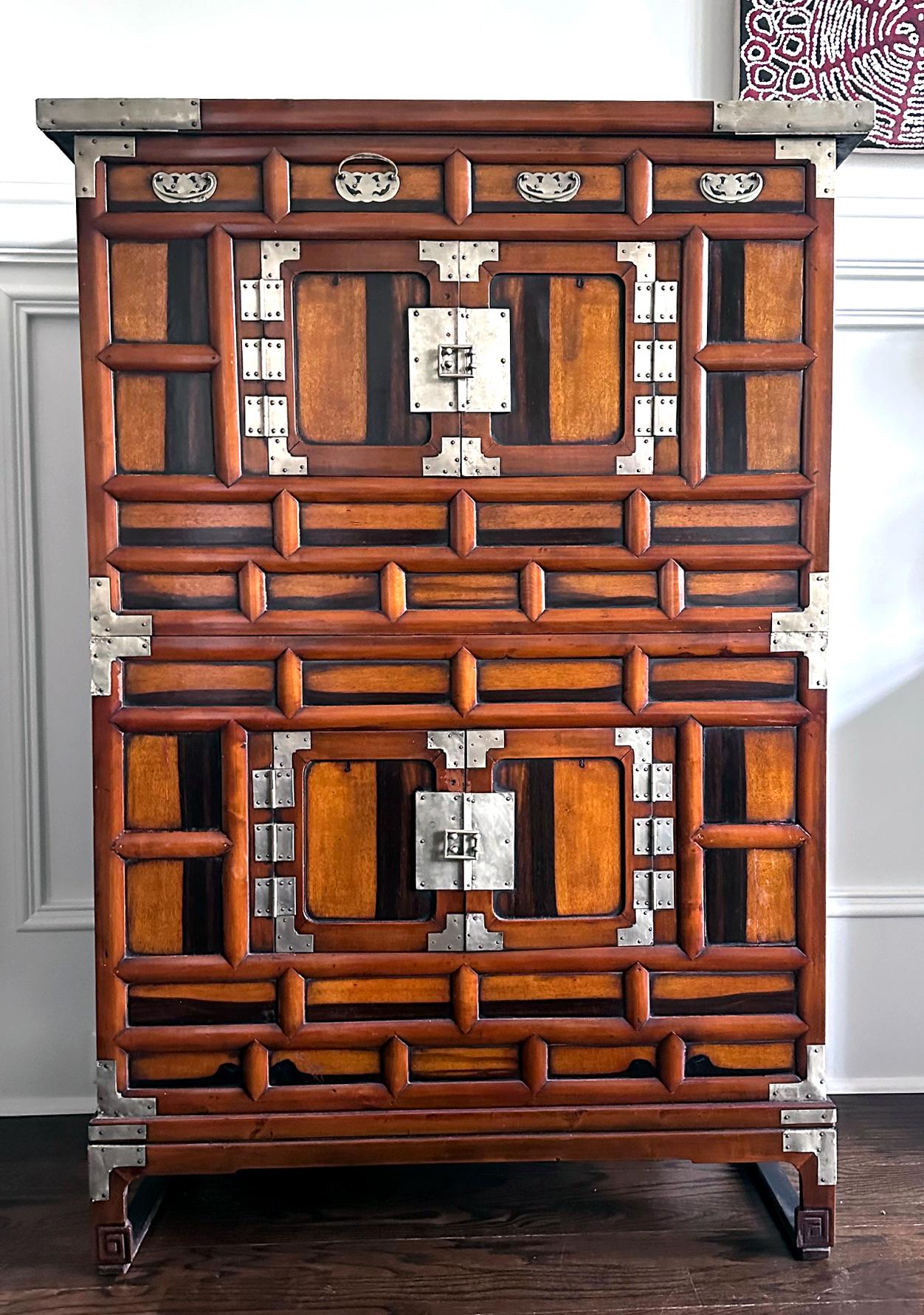 Korean Two-Level Stacking Chests with Mirrored Persimmon Wood Panels ...