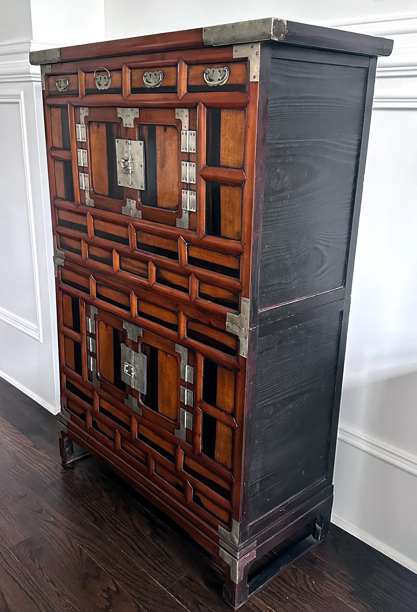 Korean Two-Level Stacking Chests with Mirrored Persimmon Wood Panels ...