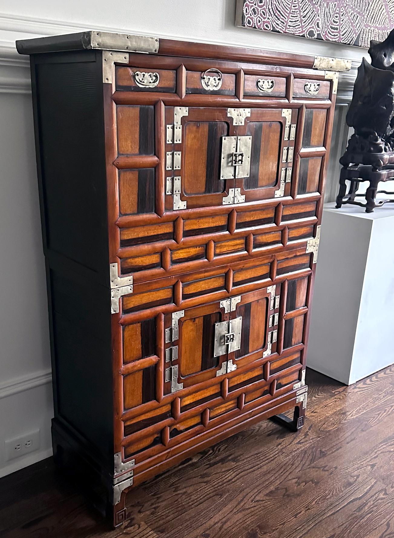 Korean Two-Level Stacking Chests with Mirrored Persimmon Wood Panels ...