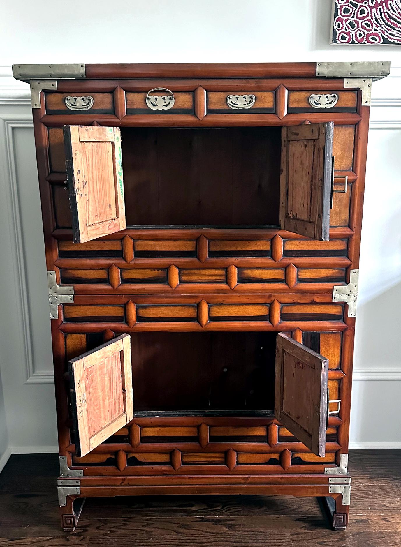 Korean Two-Level Stacking Chests with Mirrored Persimmon Wood Panels ...
