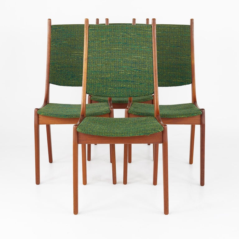 Korup Stolefabrik Mid Century Teak Green Upholstered Dining Chairs, Set ...
