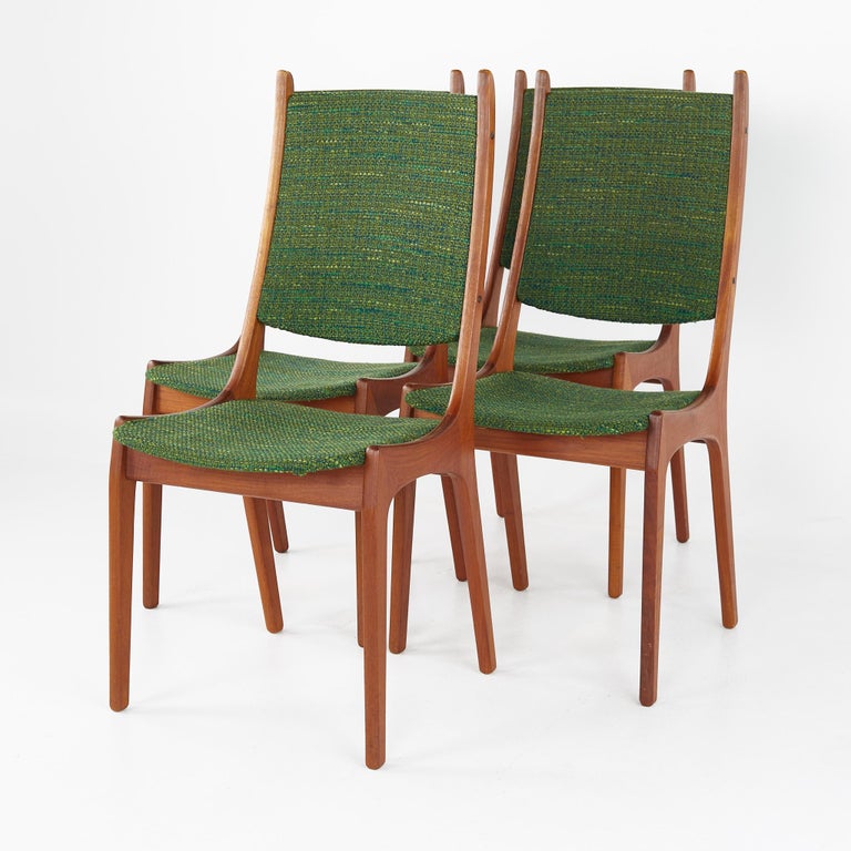 Korup Stolefabrik Mid Century Teak Green Upholstered Dining Chairs, Set ...