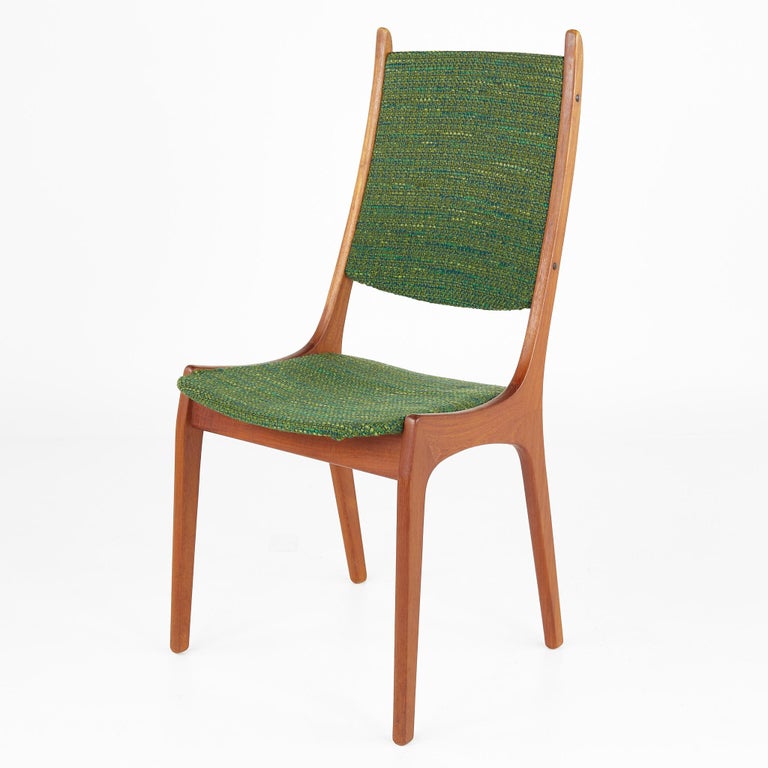 Korup Stolefabrik Mid Century Teak Green Upholstered Dining Chairs, Set ...