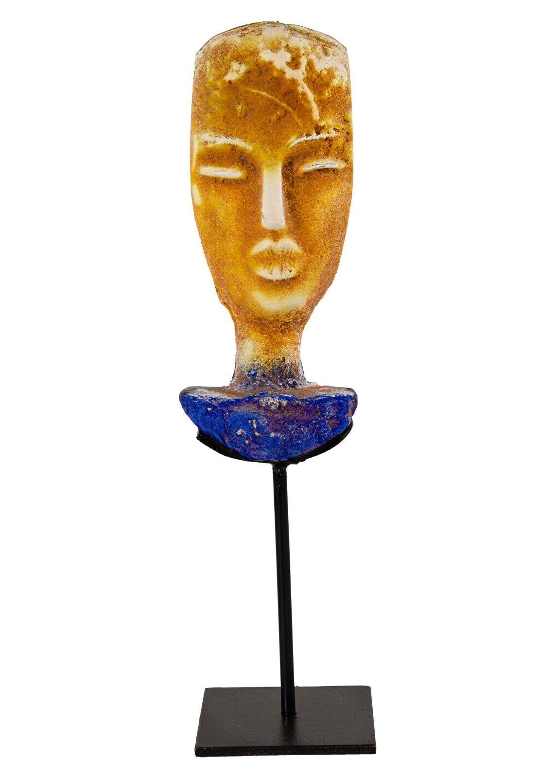 Kosta Boda Style Artist Signed Cast Art Glass Face on Stand Vintage ...