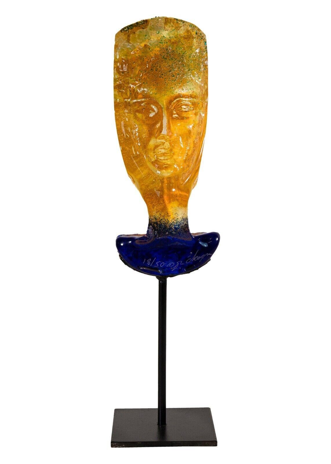 Bjorn Ekergren Artist Signed Cast Art Glass Face on Stand Vintage ...