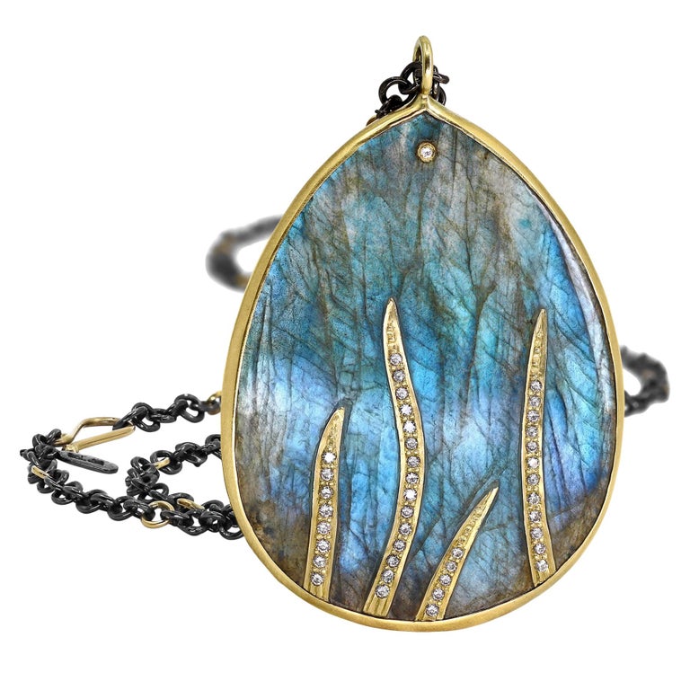 Kothari Diamond Inlay Labradorite Drop One of a Kind Black and Gold ...