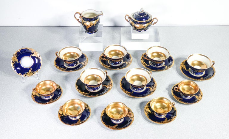 KPM tea and coffee service, Friederike series, cobalt blue and gold ...