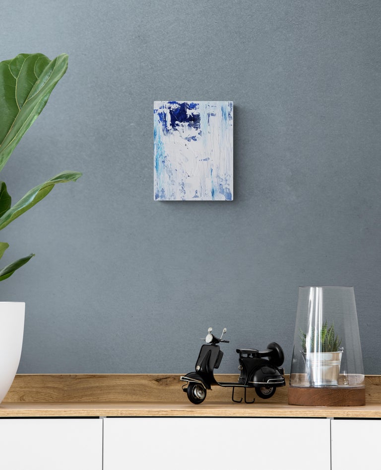 Kr Moehr - Pouring Down, Original Signed Contemporary Abstract Blue and White Painting For Sale ...
