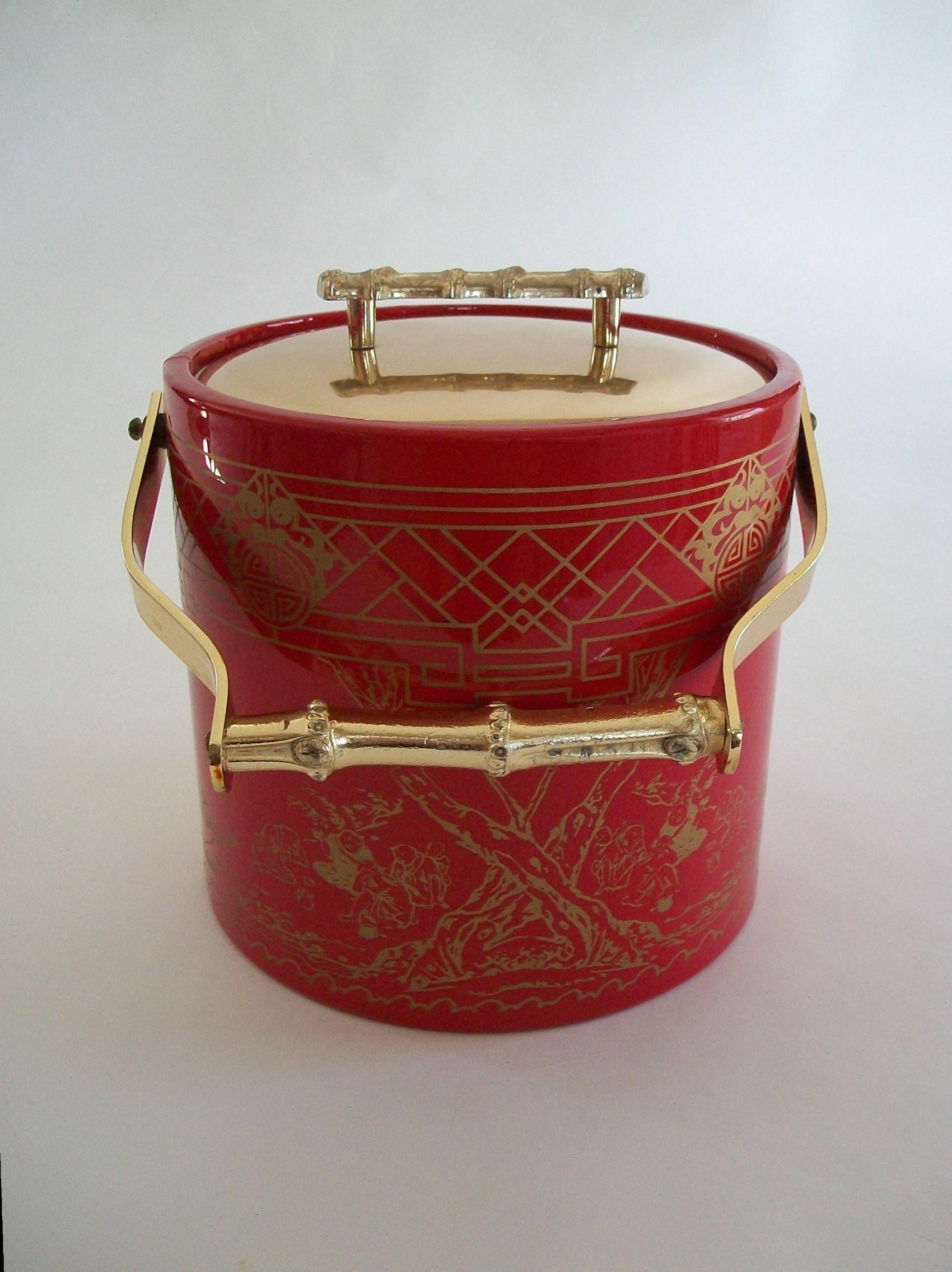 Kraftware, Midcentury Red Vinyl Chinoiserie Ice Bucket, U.S.A., circa ...