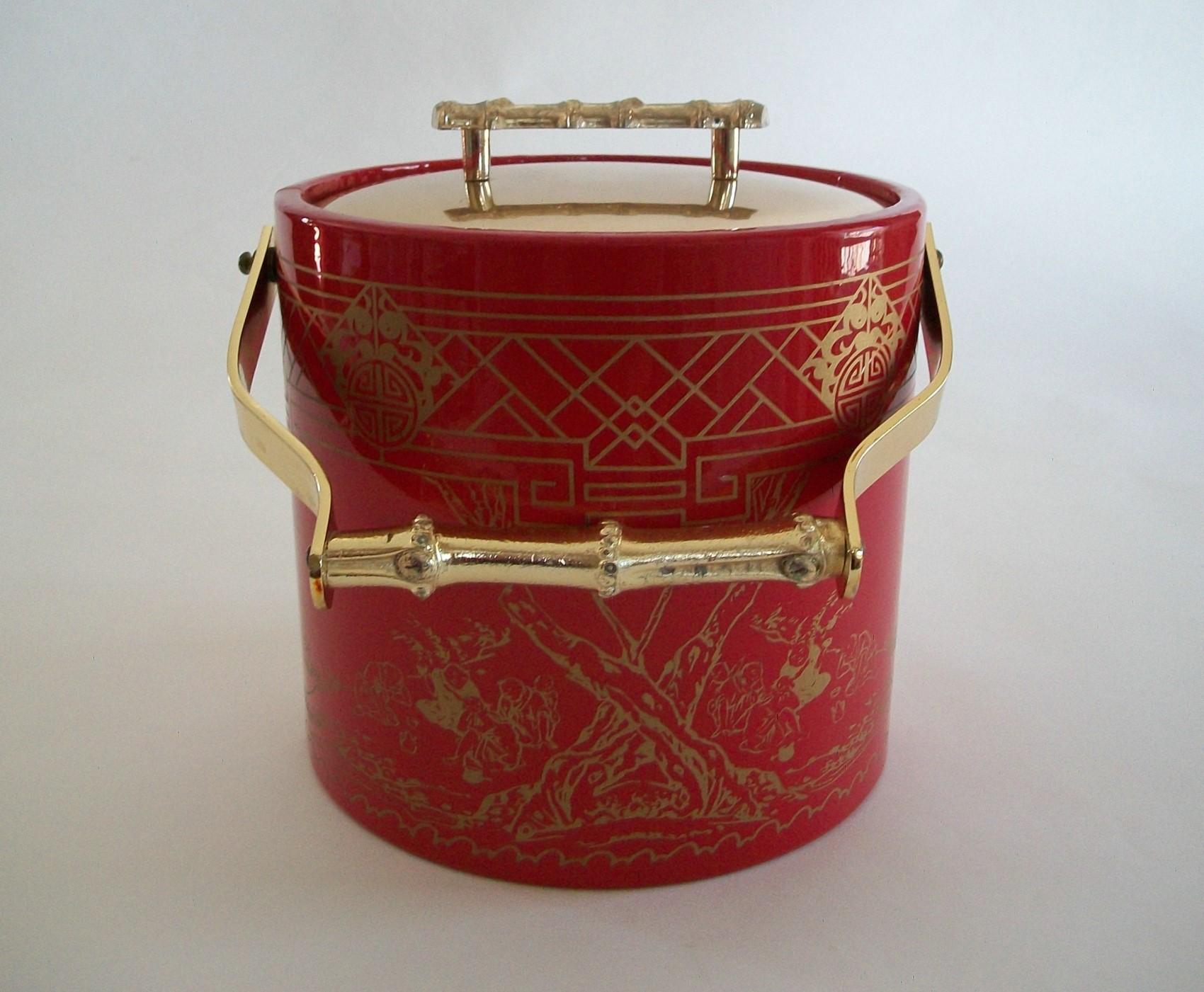 Kraftware, Midcentury Red Vinyl Chinoiserie Ice Bucket, U.S.A., circa ...