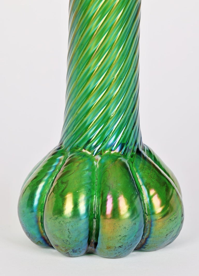 Kralik Loetz Style Iridescent Flower Bud Green Glass Vase c.1900 For ...