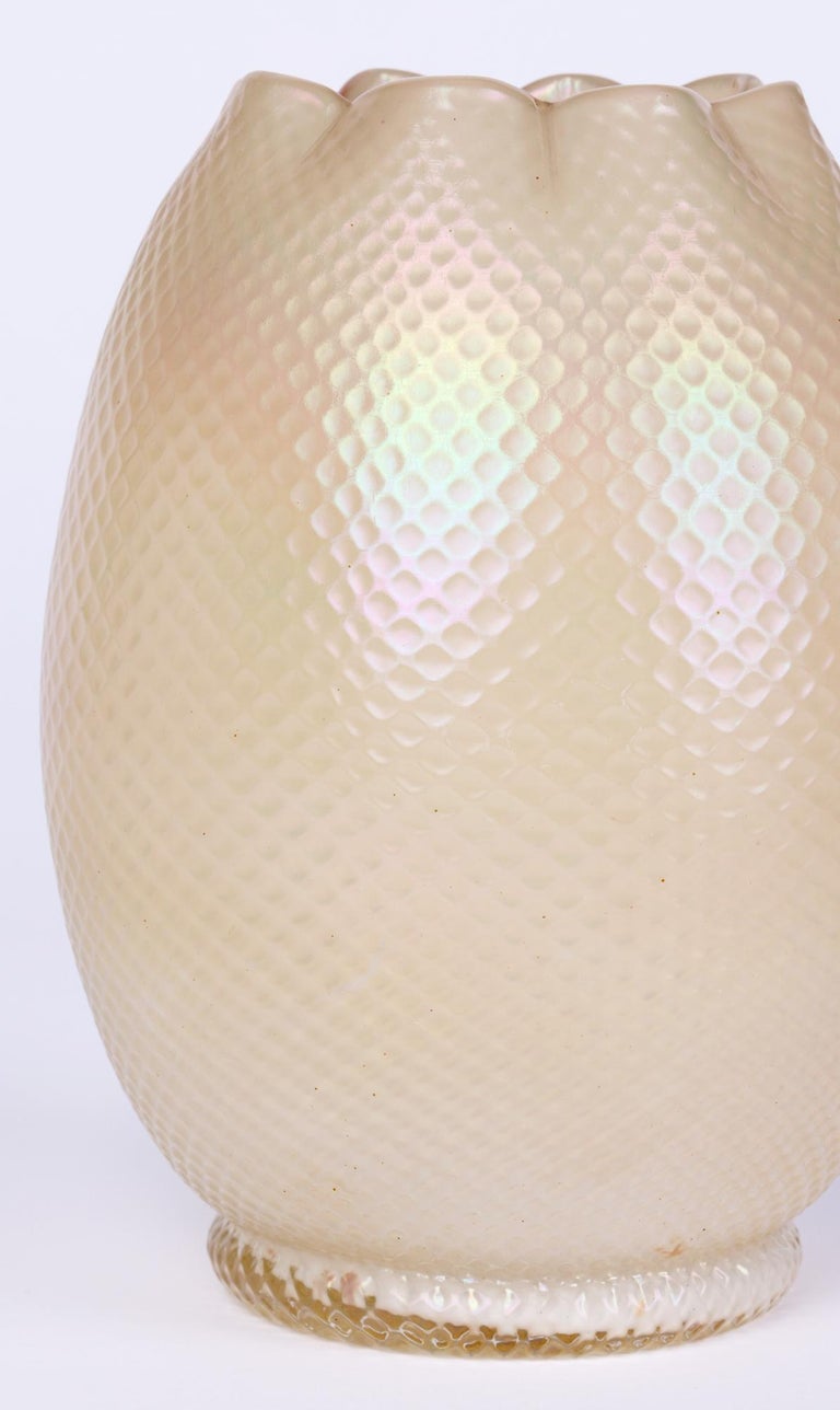 Kralik/Loetz White Opalescent Textured Art Glass Vase For Sale at 1stDibs