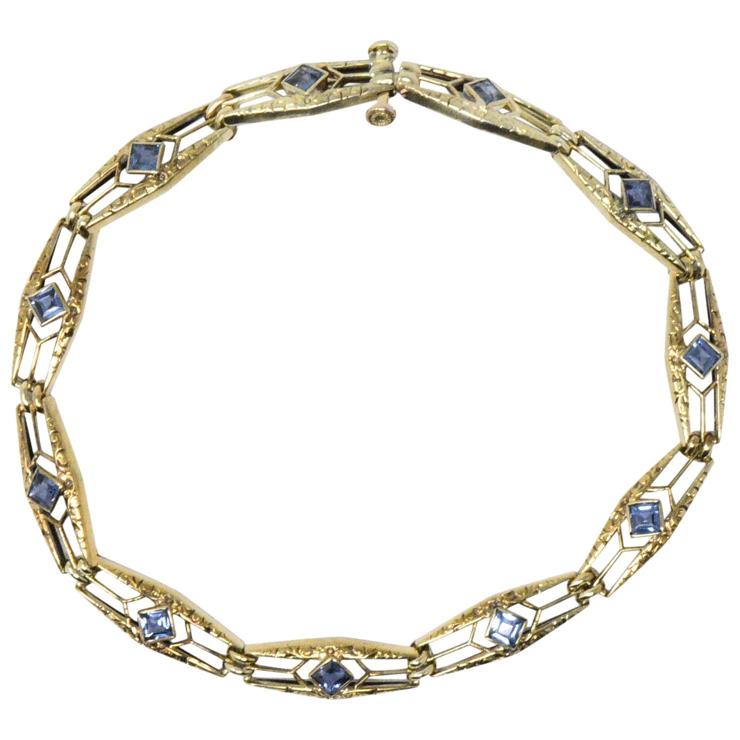Krementz 1.76 Carat Sapphire 14 Karat Gold Art Nouveau Bracelet, circa ...