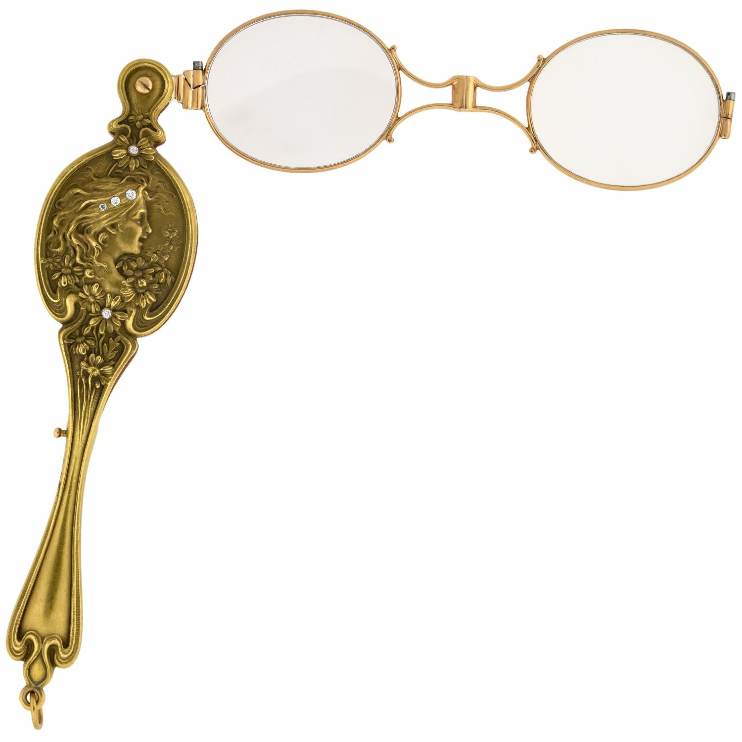 Krementz and Co. Art Nouveau Solid Gold Repousse Diamond Lorgnette at ...