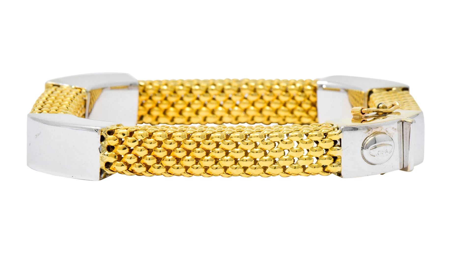 Kria 18 Karat Two-Tone Gold Italian Mesh Bangle Bracelets For Sale at ...