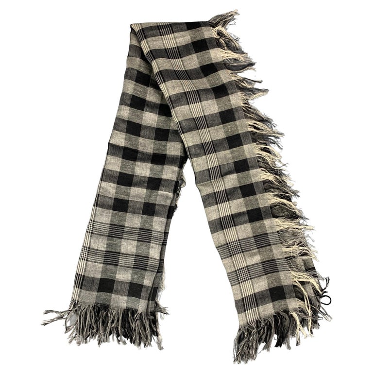 KRIS VAN ASSCHE Grey Black Chequered Cashmere Linen Scarf For Sale at ...