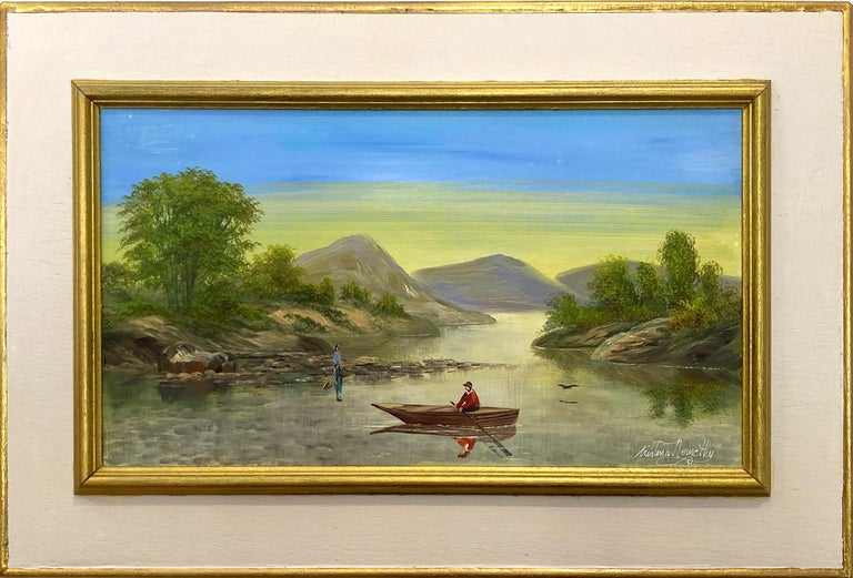 Kristina Nemethy - "Rowing on the Lake" American Oil Painting on Board ...