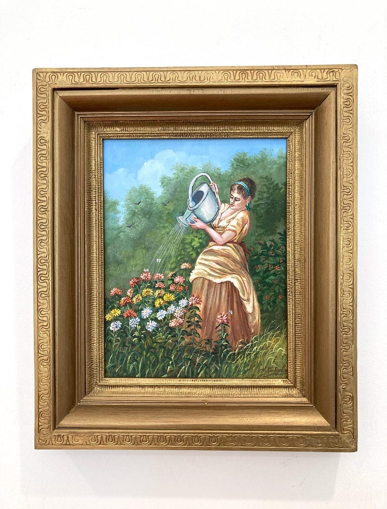 Kristina Nemethy - "Watering Flowers" Impressionistic Oil on Board ...