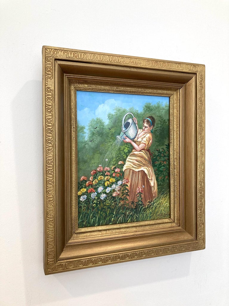 Kristina Nemethy - "Watering Flowers" Impressionistic Oil on Board ...