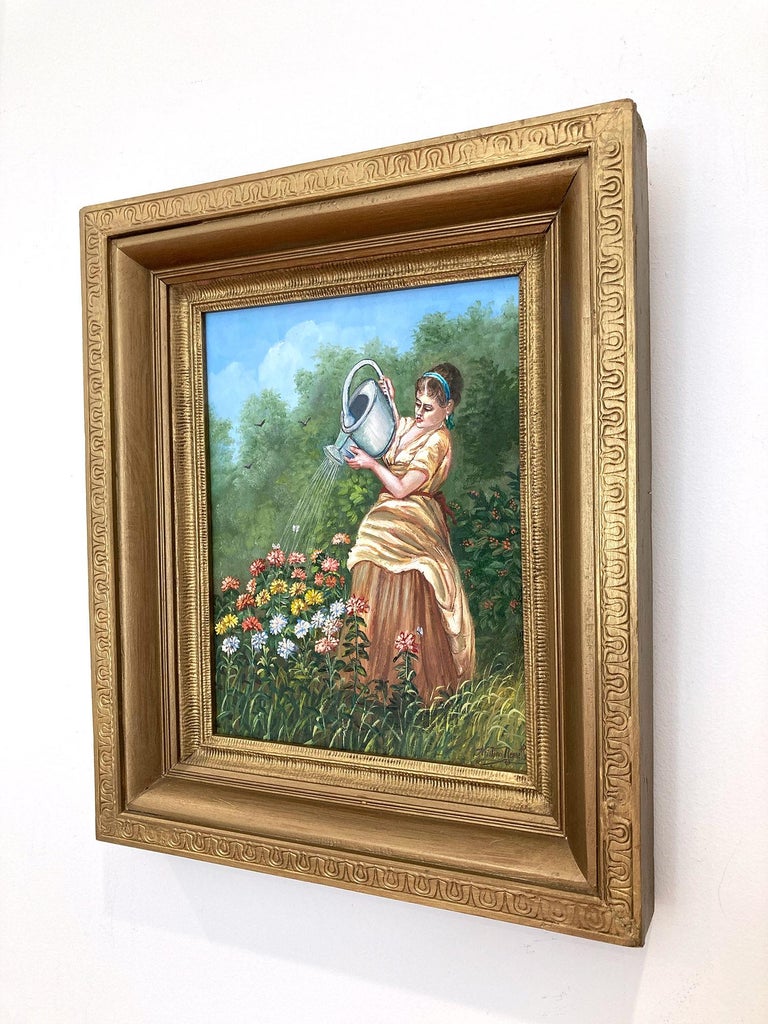 Kristina Nemethy - "Watering Flowers" Impressionistic Oil on Board ...