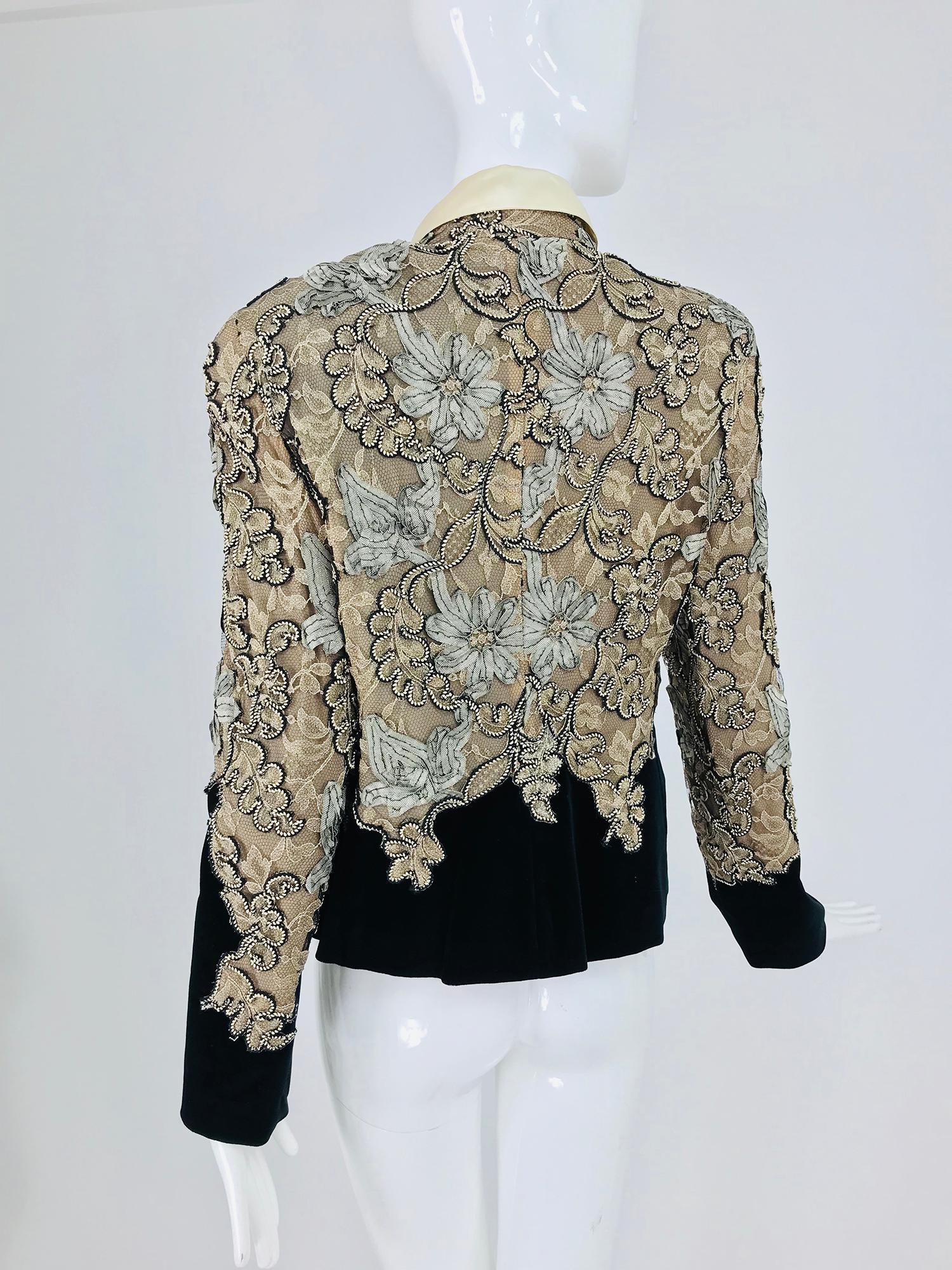 Krizia Black Velvet and Cream Lace Applique Jacket For Sale at 1stDibs ...