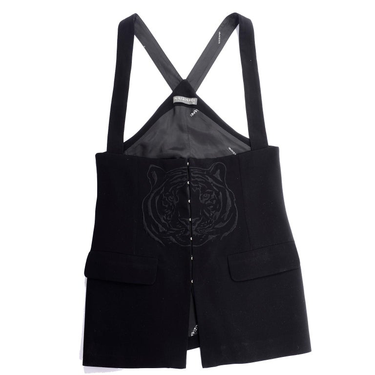Krizia Poi 1990s Black Vintage Tiger Corset Style Long Top With Front ...