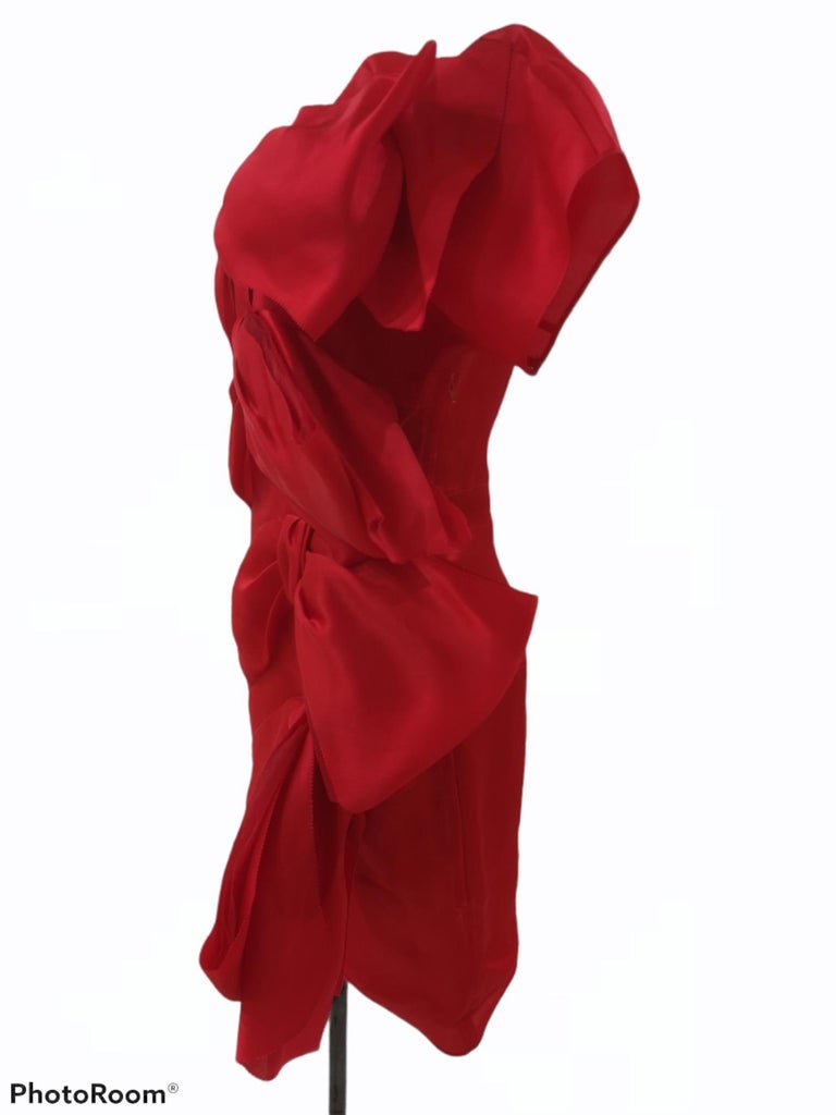 Krizia red bowes silk dress For Sale at 1stDibs