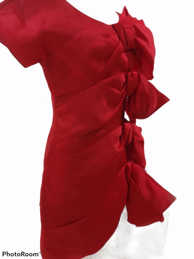 Krizia red bowes silk dress For Sale at 1stDibs