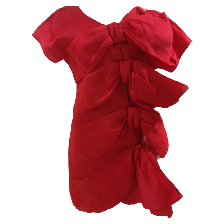Krizia red bowes silk dress For Sale at 1stDibs