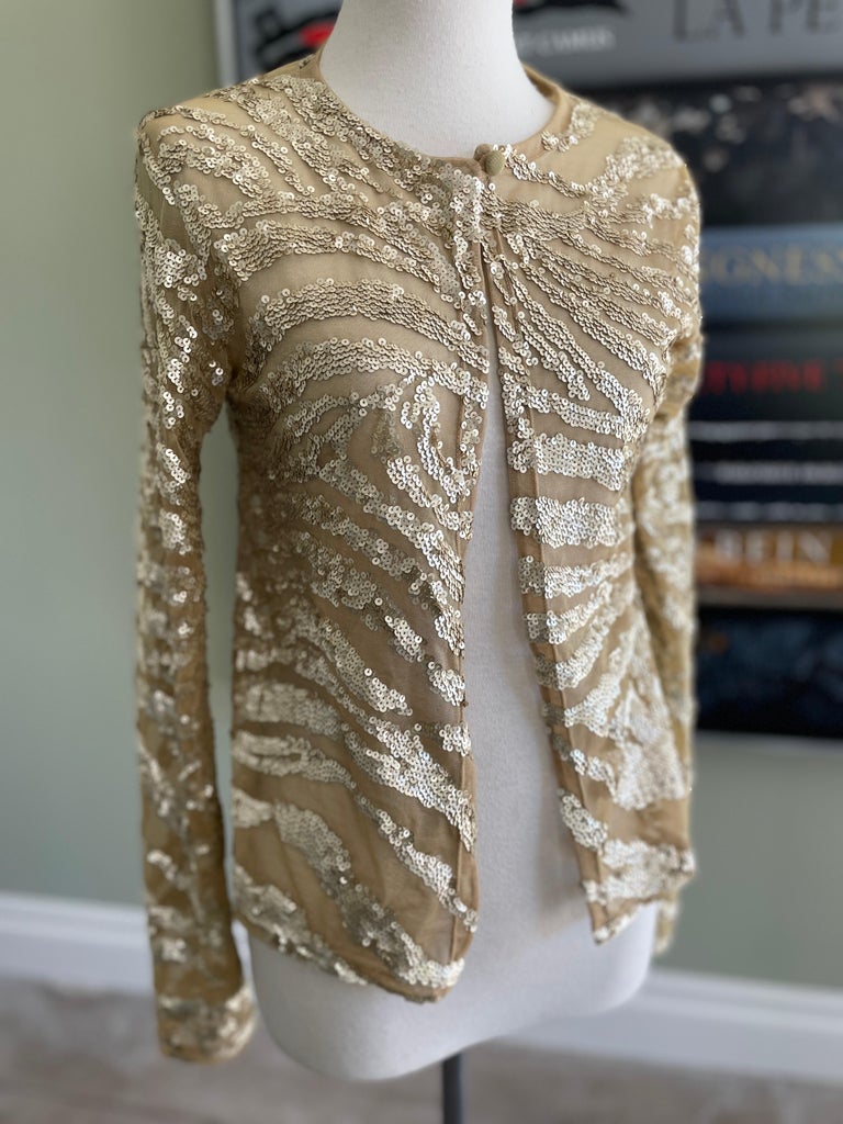 Krizia Vintage Gold Sheer Sequined Zebra Pattern Top For Sale at 1stDibs