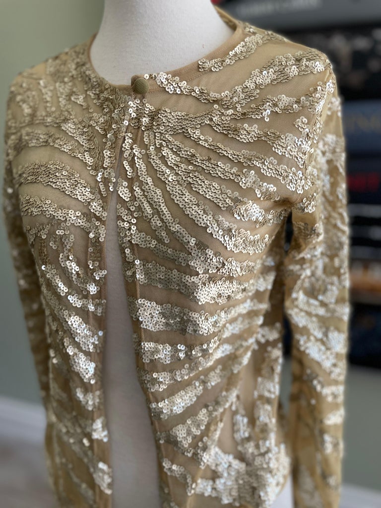 Krizia Vintage Gold Sheer Sequined Zebra Pattern Top For Sale at 1stDibs