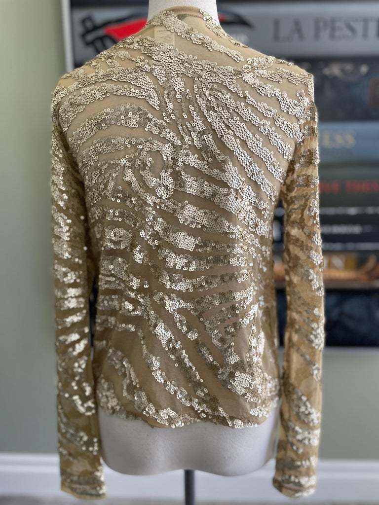 Krizia Vintage Gold Sheer Sequined Zebra Pattern Top For Sale at 1stDibs