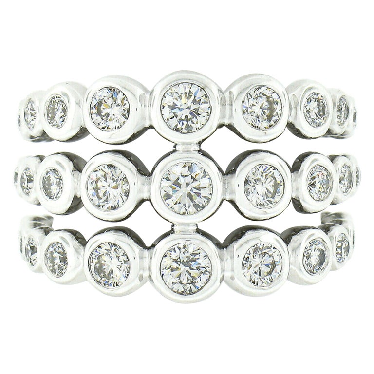 Krypell 18K White Gold 1.87ctw 3 Row Bezel Diamond Bubble Bead Wide ...