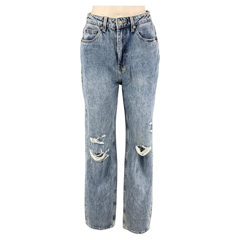 KSUBI Size 26 Blue Cotton Distressed Wide Leg Playback Vibez Thrashed ...