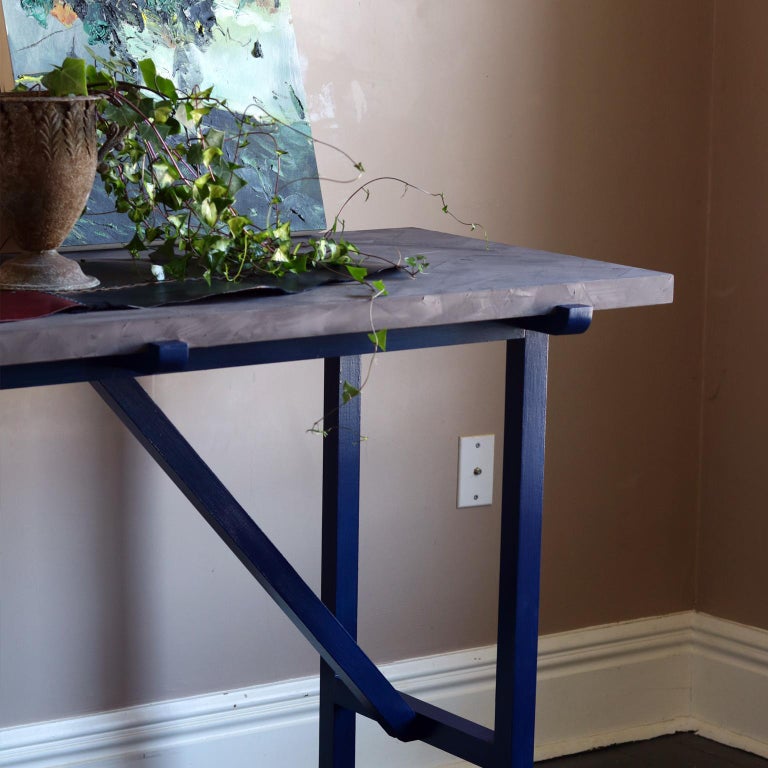 Kudra Wood Console Table With Aubergine Purple Textured Top And Ink ...