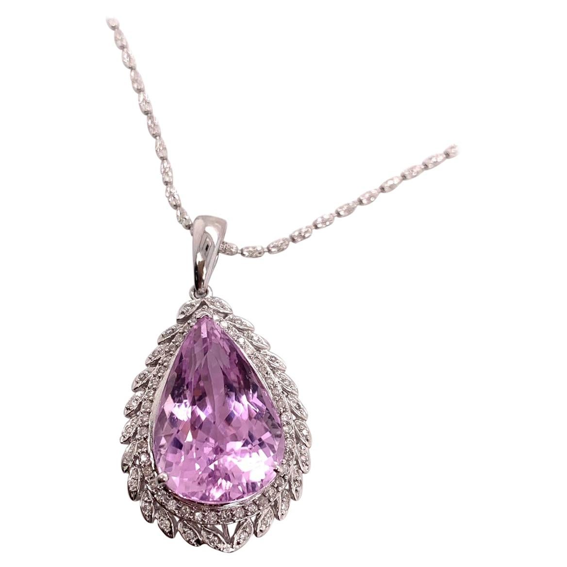 Kunzite Gold Pendant Necklace at 1stDibs