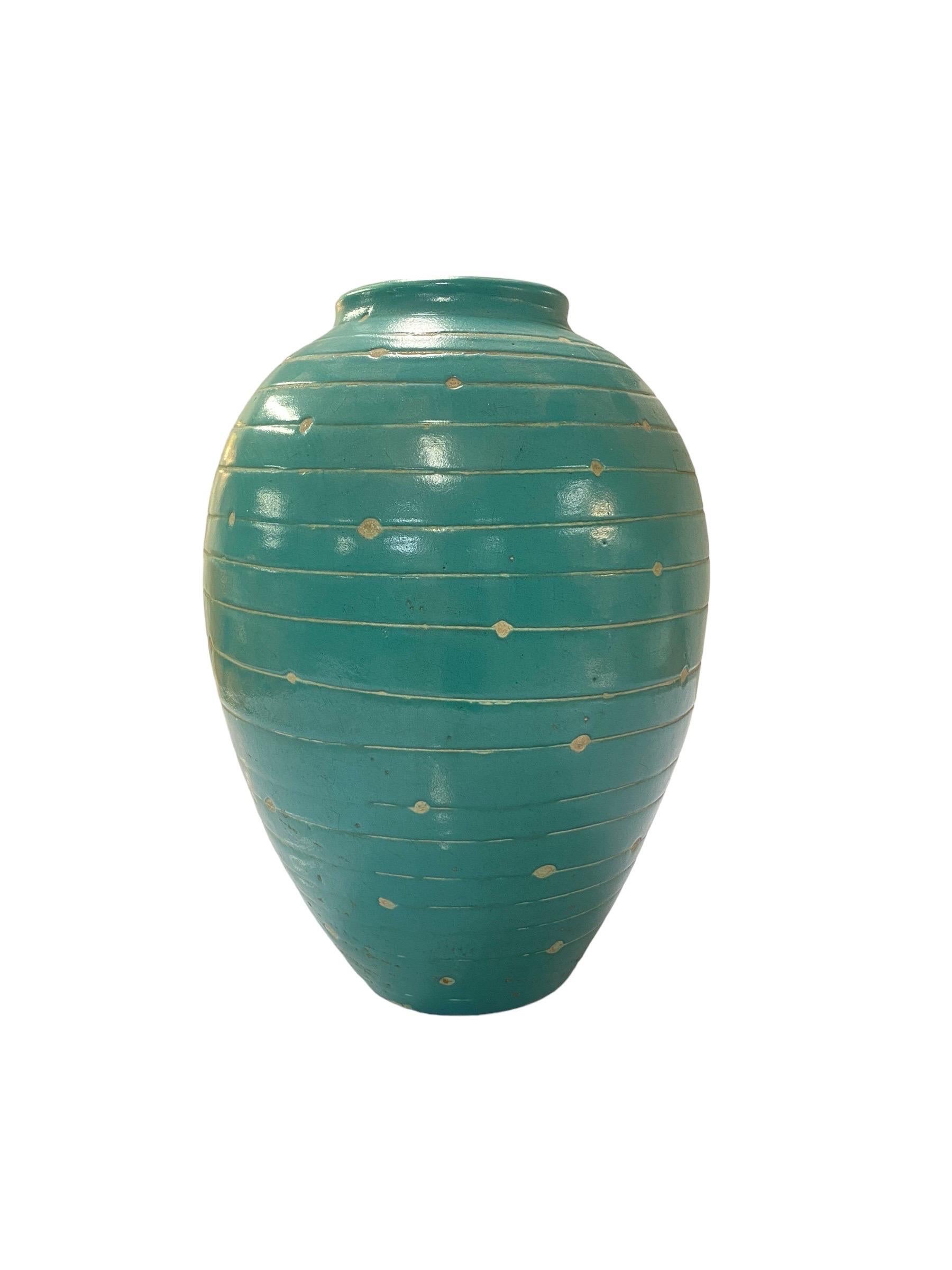 Kupittaan Savi Large Turquoise Ground Vase, Mid-Century Finland at 1stDibs